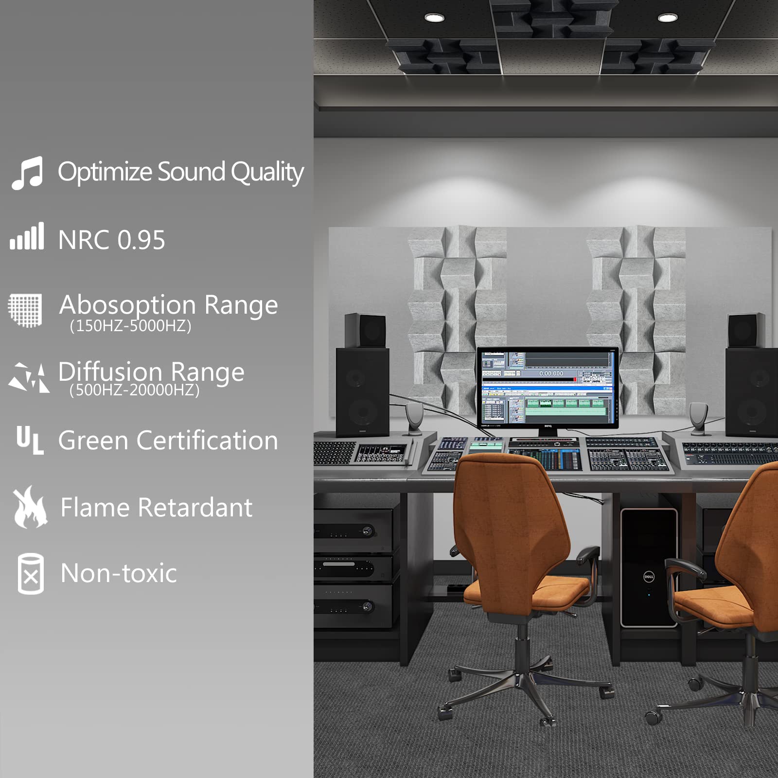 BUBOS Acoustic Panels,DIY Acoustic Diffuser Sound diffuser Panels Full frequency sound absorption(24 x 24Inch),better Acoustic Treatment for Recording Studio, Office, Home Studio(Black)