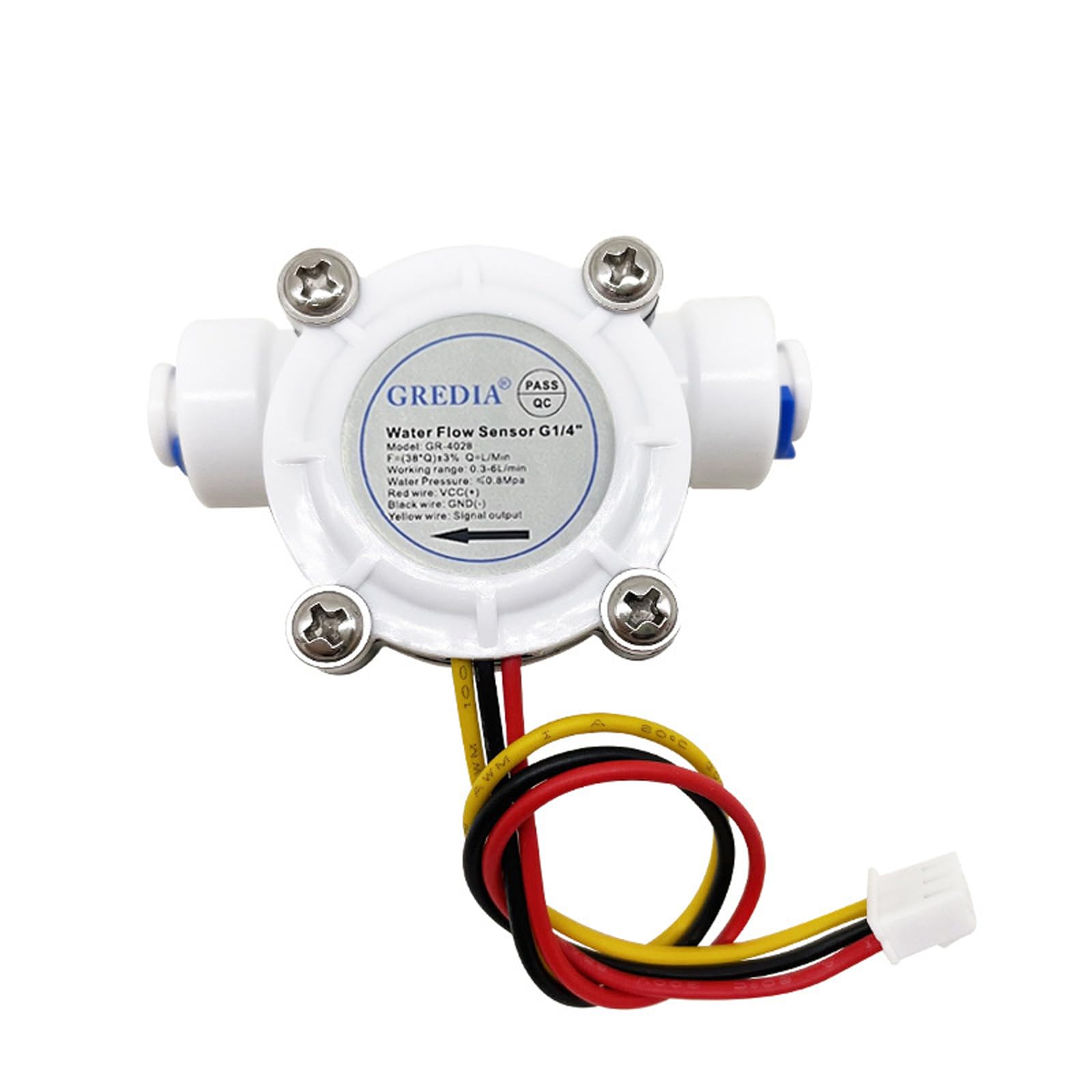 GREDIA 1/4" Quick Connect Water Flow Sensor Food-Grade Switch Hall Effect Flowmeter Fluid Meter Counter 0.3-6L/min (Pack of 2)
