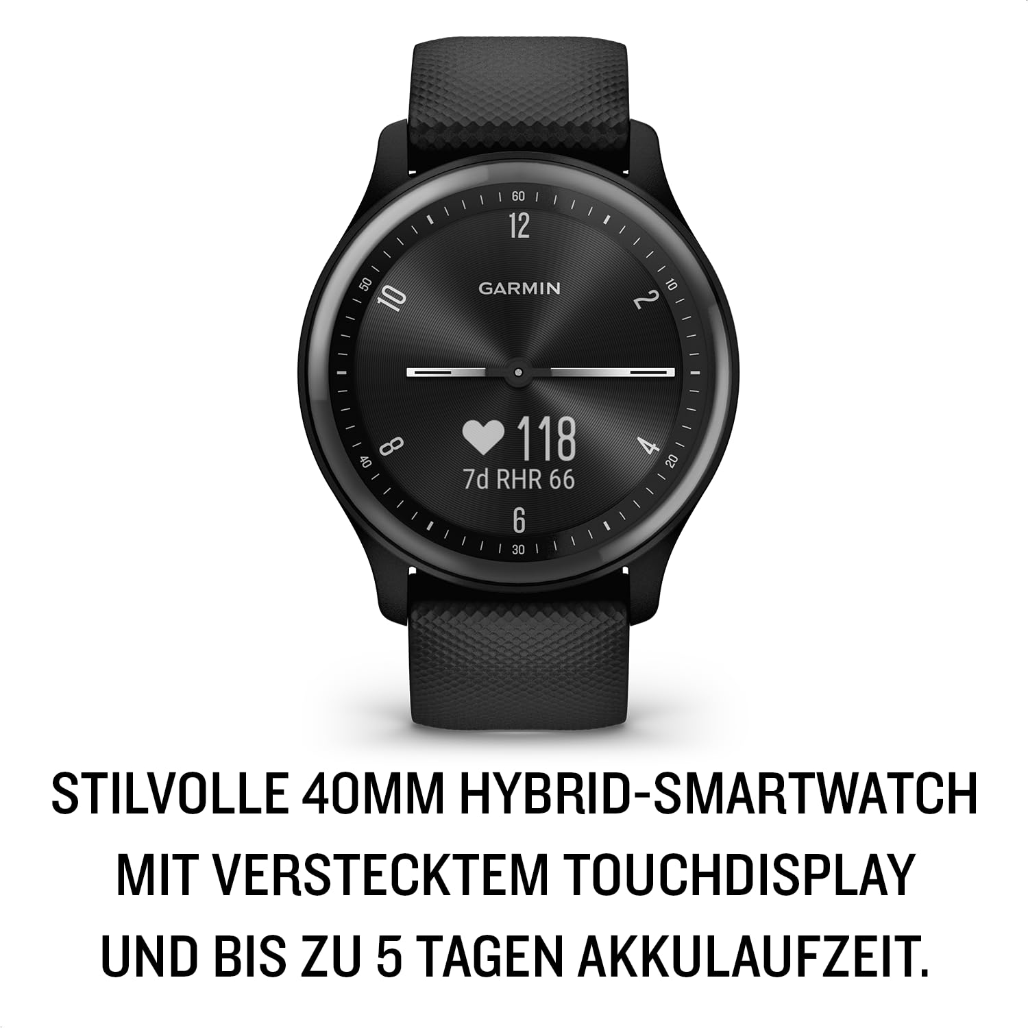 Garmin vivomove Sport, Hybrid Smartwatch, Health and Wellness Features, Touchscreen, Black