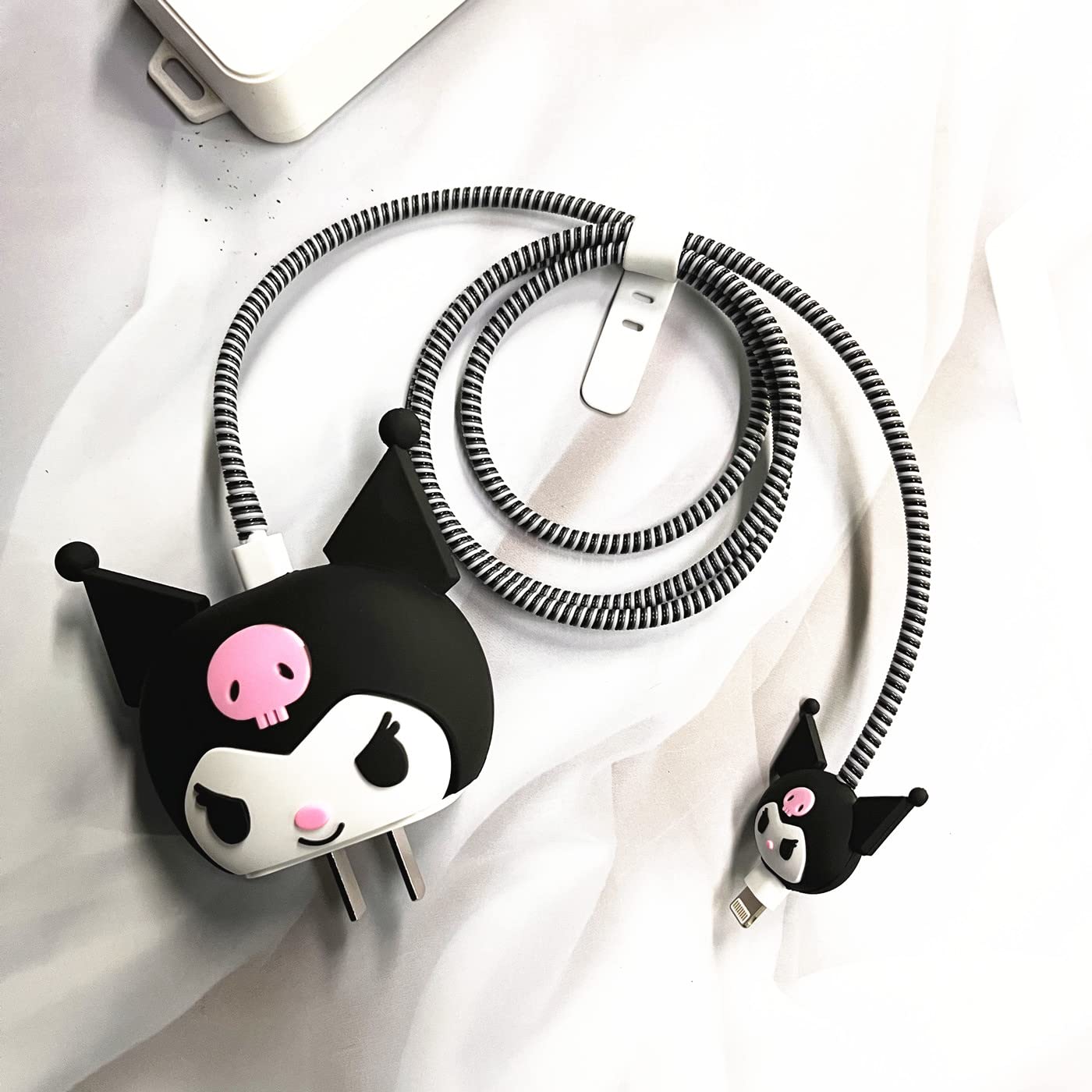 Cute Cartoon Fast Charger Protector for Apple 18W 20W iPhone 14 13 12 11 Pro Max Fast Charging Cable Charger Adapter Protective Cover Cable Accessory Data Cable Protective Sleeve (Black Rabbit)