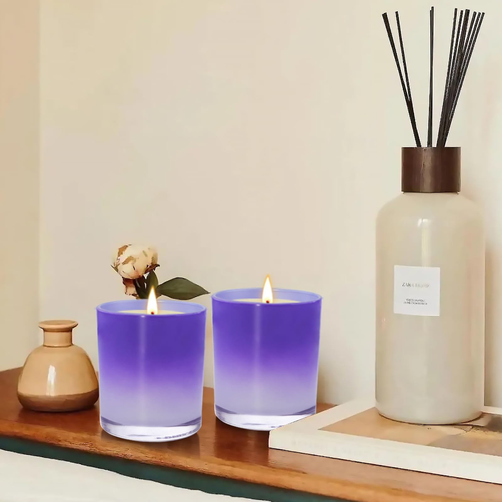 DRUNKEN 6 Pack Candle Glass Jars, 14.4oz Large Purple White Gradient Empty Candle Jars with Glass Lids, Bulk Candle Containers for Making Candles - Dishwasher Safe