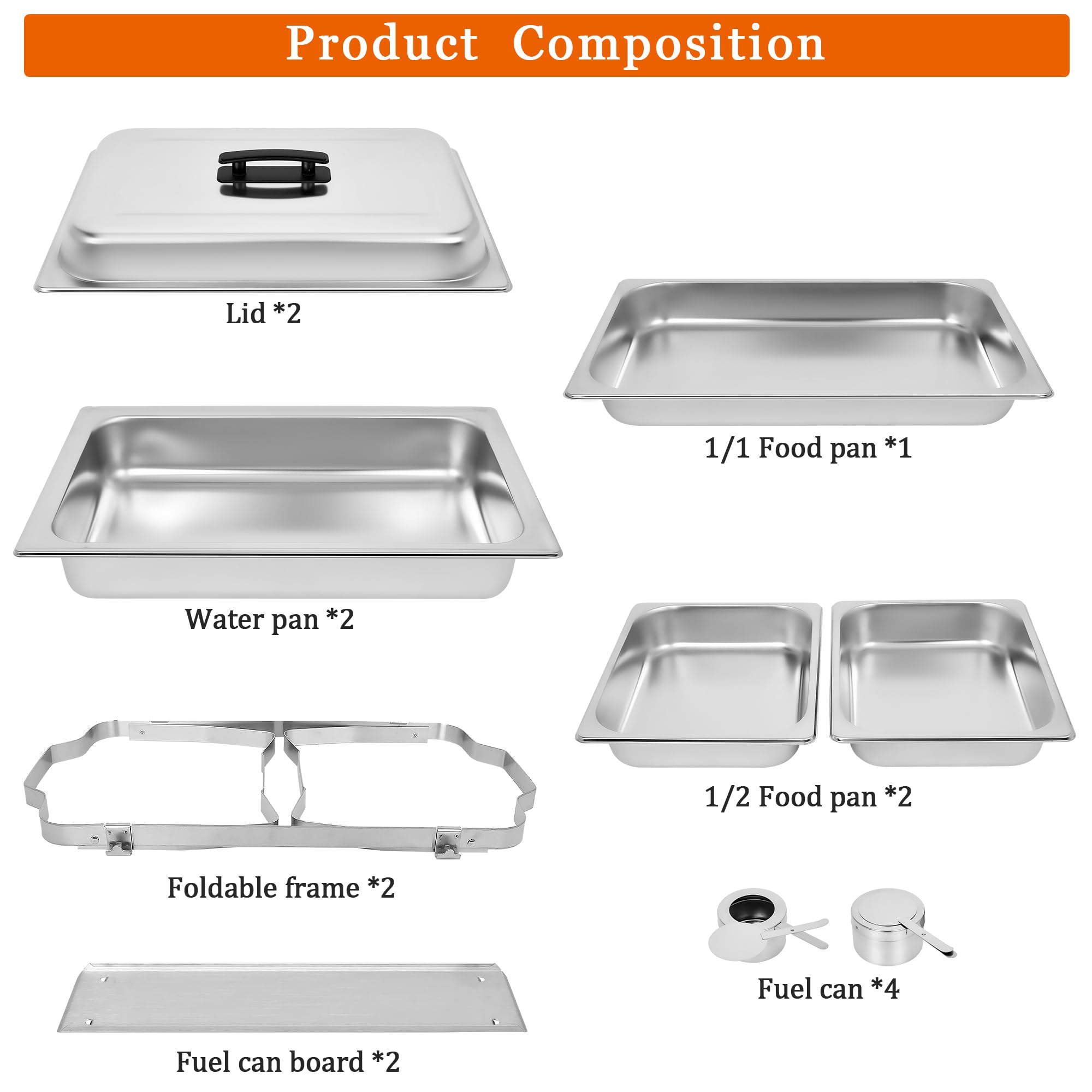 Chafing Dishes Buffet Set [2/4 Pack] Commercial Catering Food Warmers for Parties 9QT Buffet Servers and Warmers Stainless Steel Foldable Chafer with Lid