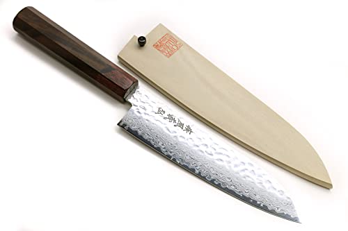 Yoshihiro VG-10 46 Layers Hammered Damascus Santoku Japanese Multipurpose Chef Knife (Rosewood Handle) (Rosewood Handle)