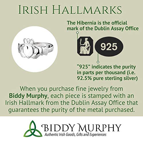 Biddy Murphy Women's Claddagh Maids Ring Made in Ireland Classic Sterling Silver Traditional Claddagh Design Fine Details Made in Co. Dublin by Irish Artisan Jewelers Size 6