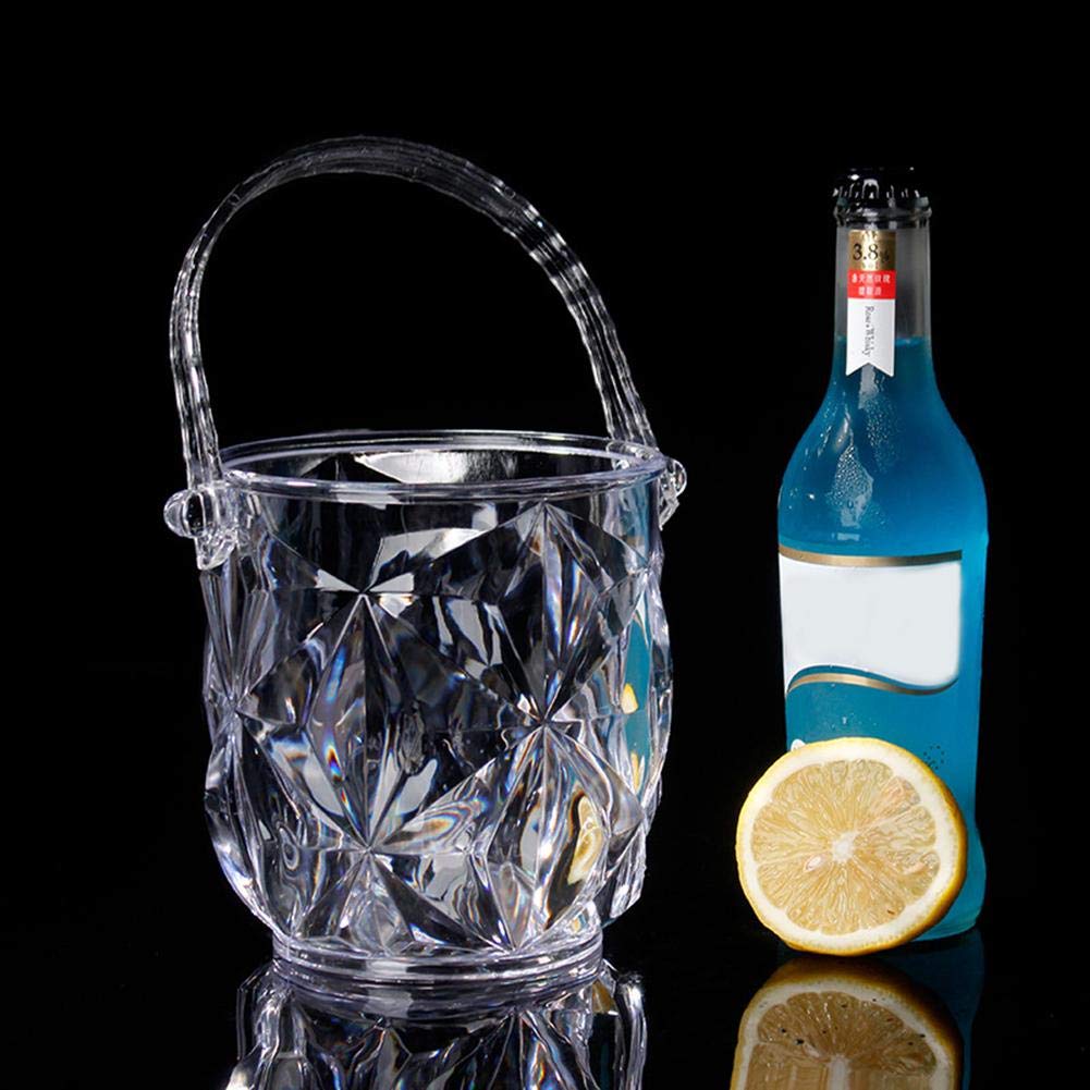 Crystal Ice Bucket, Small Clear Acrylic Ice Cube Container Champagne Beer Wine Chiller with Handle for Freezer Cocktail Bar Party, 4.7 x 4.7 x 4.9 in