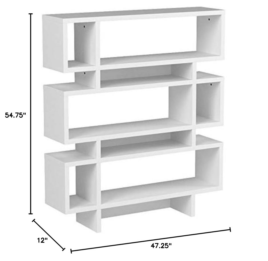 Monarch Specialties 2532 Bookshelf, Bookcase, Etagere, 4 Tier, 55" H, Office, Bedroom, Laminate, White, Contemporary, Modern Bookcase-55 Style, 47.25" L x 12" W x 54.75" H