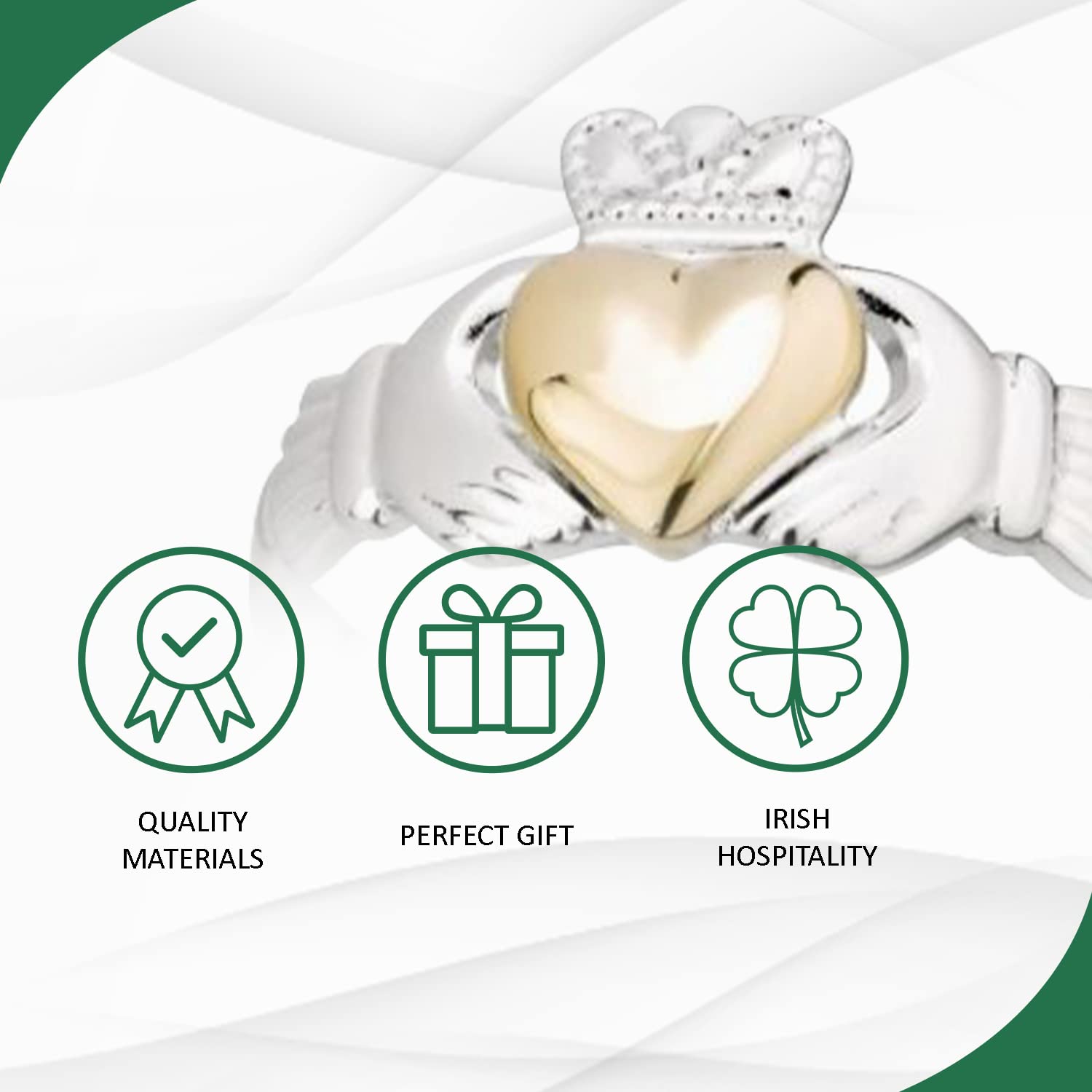 Biddy Murphy Women's Irish Claddagh Ring, 925 Sterling Silver & 10k Gold, Imported Celtic Jewelry, Size 6