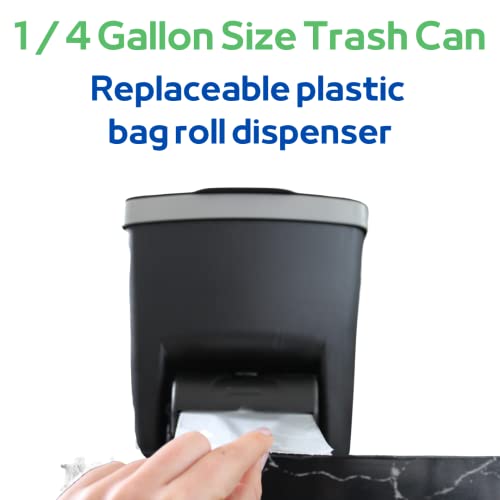 HOMEBAG Portable Small Trash Can w/Adaptable Dispenser, Lid, 3 Refill Bag Rolls (30 Bags, 13βx20β) + Extra Dispenser - Black