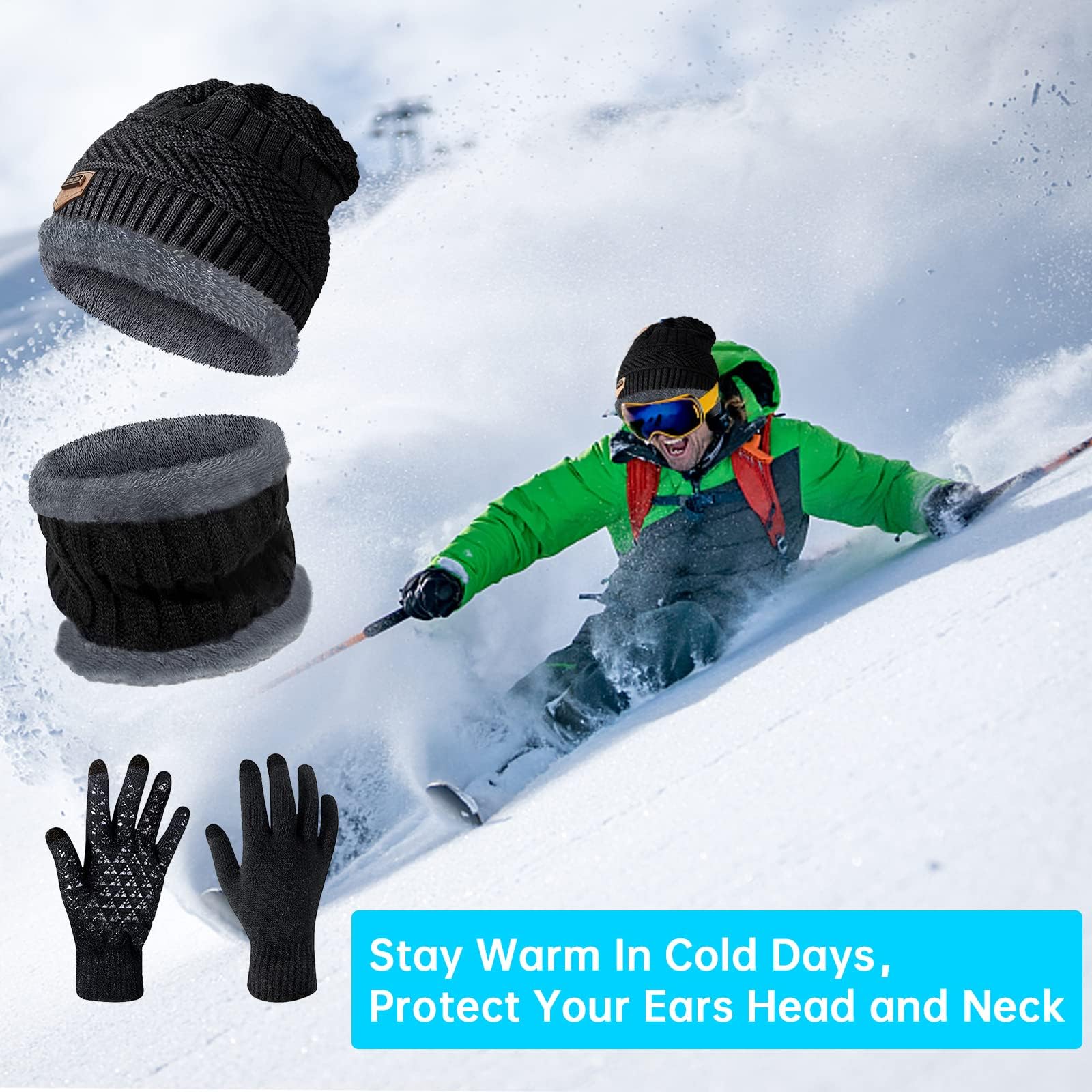 Beanie Hats for Men Winter Hats Black Beanie Knit Hat Mens Hat Scarf Set Warm Hats for Men Christmas Gift