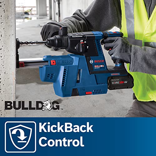 BOSCH GBH18V-26K24AGDE Brushless SDS-plus Bulldog 1 In. Rotary Hammer Kit with Dust-Collection Attachment and (2) CORE18V 8.0 Ah PROFACTOR Performance Batteries