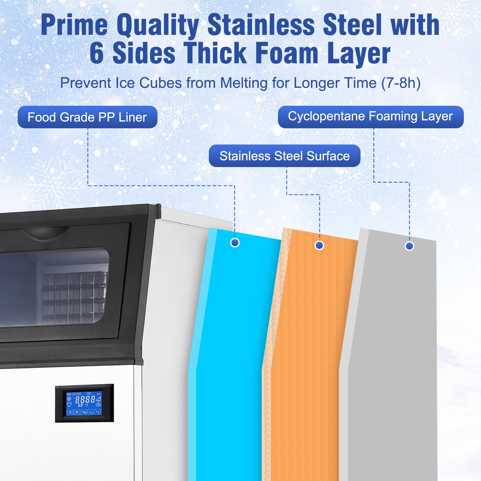 Commercial Ice Maker Machine, Freestanding/Under Counter Stainless Steel Ice Machine, 80Lbs/24 Hour with 24Lbs Ice Storage Capacity, Self Cleaning, Ideal for Restaurant/Bar/Cafe/Shop/Home/Office