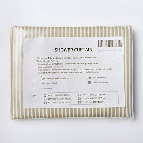 MORNITE Beige Shower Curtains for Bathroom, Shower Curtain Gold Tan Taupe Brown Grey White Neutral Striped Waterproof Fabric with 12 Plastic Hooks, 72"x72"