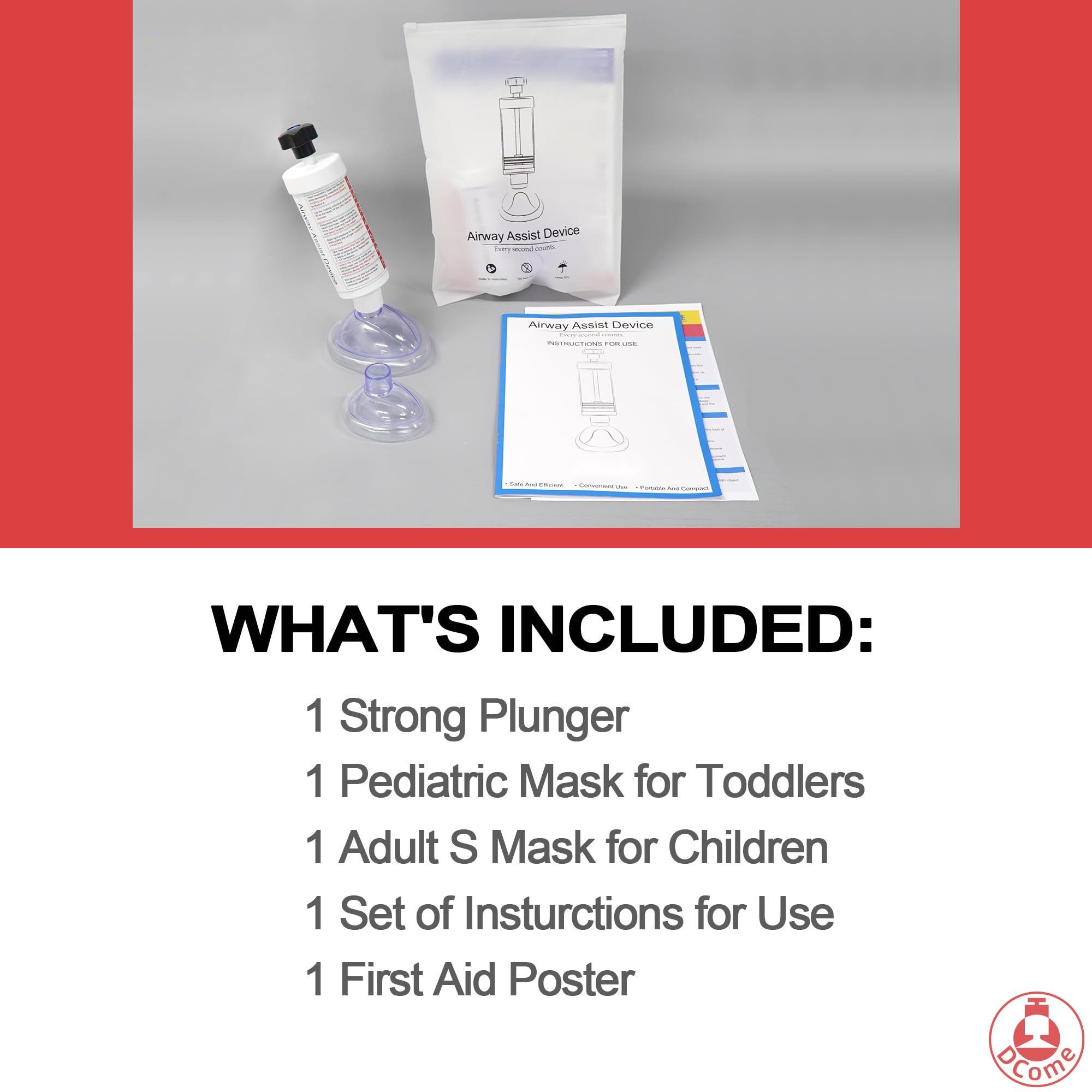 DCome 1 Pack Child Removal Device for Removing Obstructed Objects, Portable Device for Toddlers and Kids, Safe and Effective Infant First Aid Kit, Easy to Use, Equipped with Different Size Masks