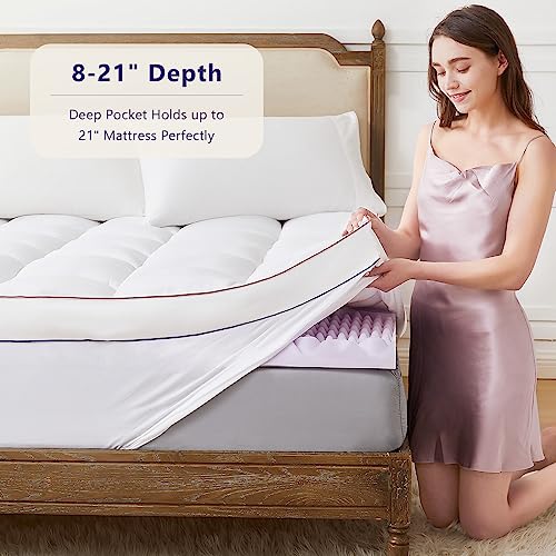 Homemate Memory Foam Mattress Topper Queen, Dual Layer 4 Inch Cooling Mattress Topper, 2 Inch Memory Foam Plus 2 Inch 1800TC Mattress Pad Comfort Support, Pillow Top with 8-21 Inch Deep Pocket, White