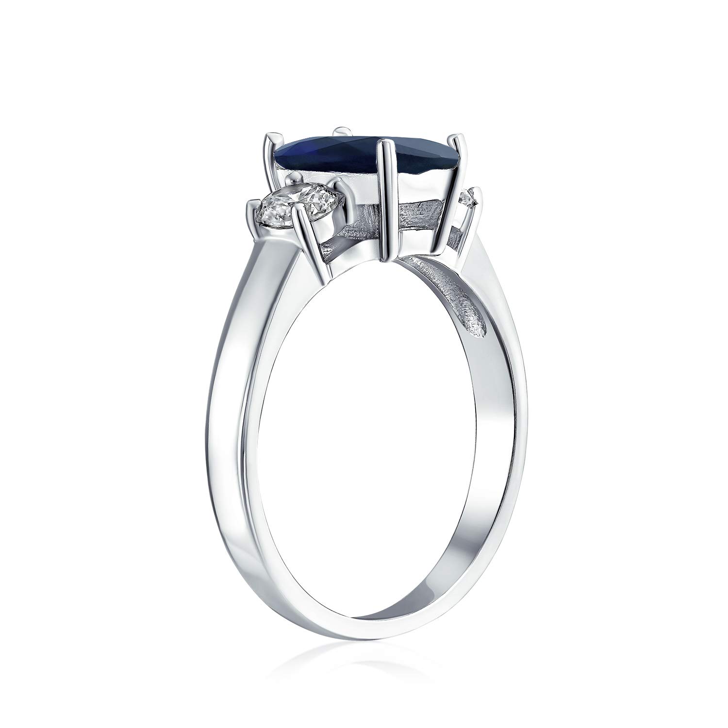 Bling Jewelry Personalized Timeless Classic Style 2CT Rectangle Clear Emerald Cut Three Stone Past Present Future Promise Engagement Ring for Women .925 Sterling Silver Plain Band Custom Engraved
