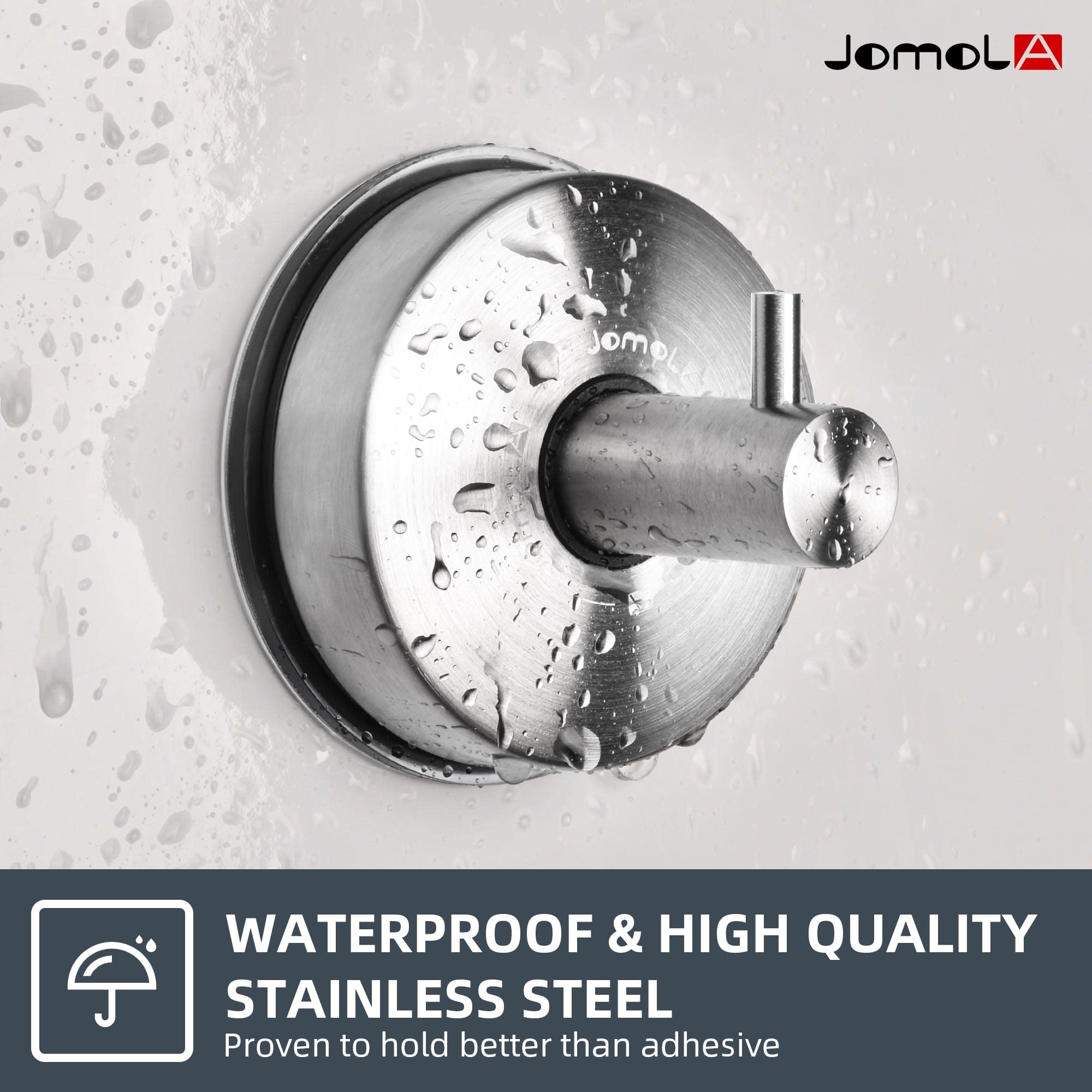 JOMOLA Suction Cup Shower Hooks for Hanging Towel Suction Hook for Inside Shower Stainless Steel Coat Hooks Wall Mounted Kitchen Utensil Stainless Steel, Brushed Finish, 2PCS