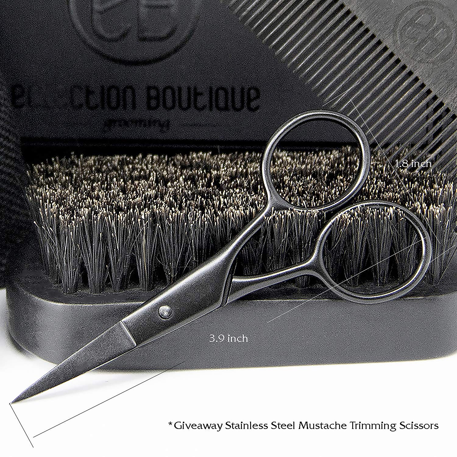 Beard Brush & Beard Comb Kit, Natural Boar Bristle Brush, Authentic Sandalwood Dual Action Comb & Durable Case, Mustache Trimming Scissors, Linen Pouch Bag, Gift Box Set for Men's Daily Grooming Care