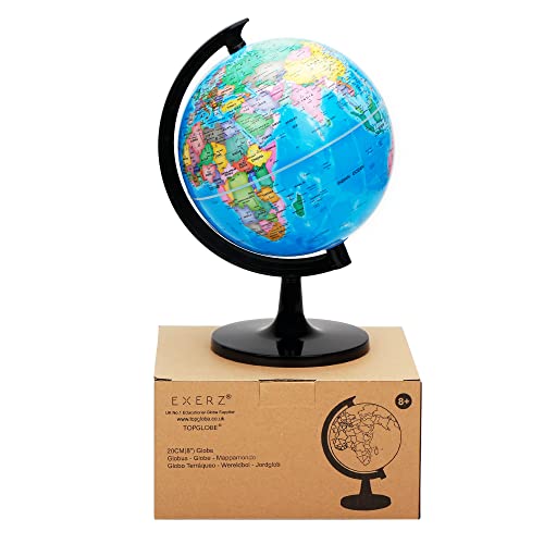 Exerz 8" World Globe - Political Map Educational Globe - DIY Self Assembled School Globe