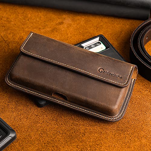 Gentlestache X-Large Leather Phone Holster for iPhone 14 Pro Max, Horizontal Cell Phone Case for Galaxy S23 Ultra S23 Plus, Phone Belt Holder with Belt Clip for Phone with Protective Case