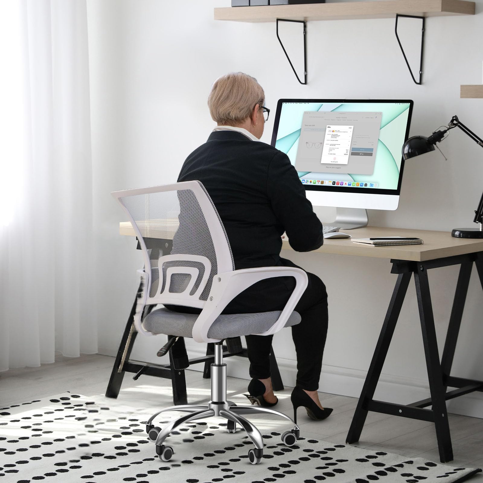 Nazhura Mesh Office Desk Chair with Adjustable Height and Swivel, Mid-Back with Armrests and Lumber Support(Mid-Height, Grey)