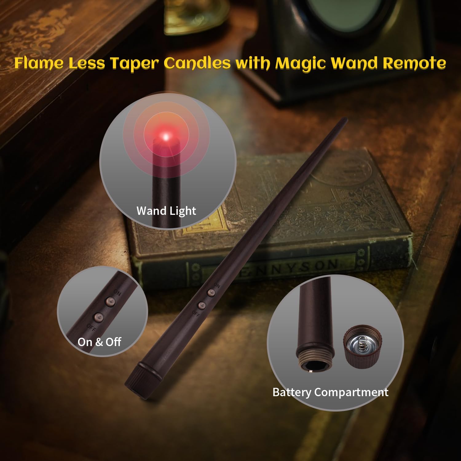 Flameless Candles with Magic Wand, Halloween Funny LED Candles Set Floating Led Candles, Battery Operated Hanging Candles with Remote, Flickering Warm Light Candle, Gift for Party Decoration (12 Pack)