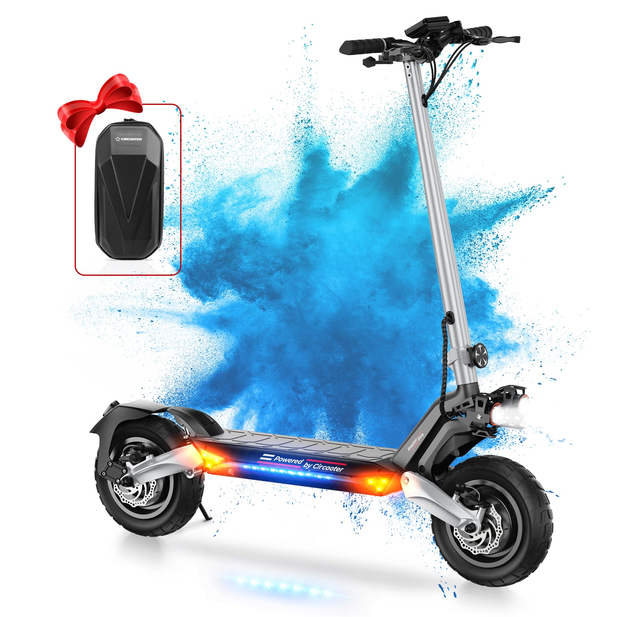 Circooter Raptor Pro Electric Scooter Adult with Smart APP, 1600W Motor, 31 Miles Range, 28 Mph Top Speed Off Road Electric Scooter with Dual Charging Ports, Storage Bag - Raptor Pro