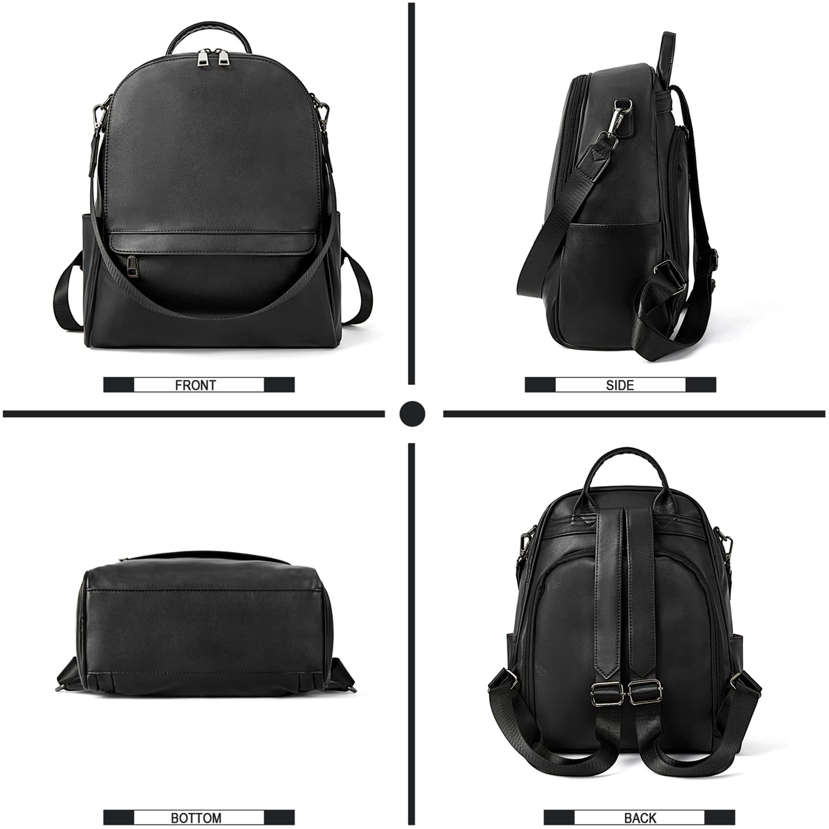 BROMEN Backpack Purse for Women Fashion Anti-theft Backpack Vegan Leather College Shoulder Handbag Black