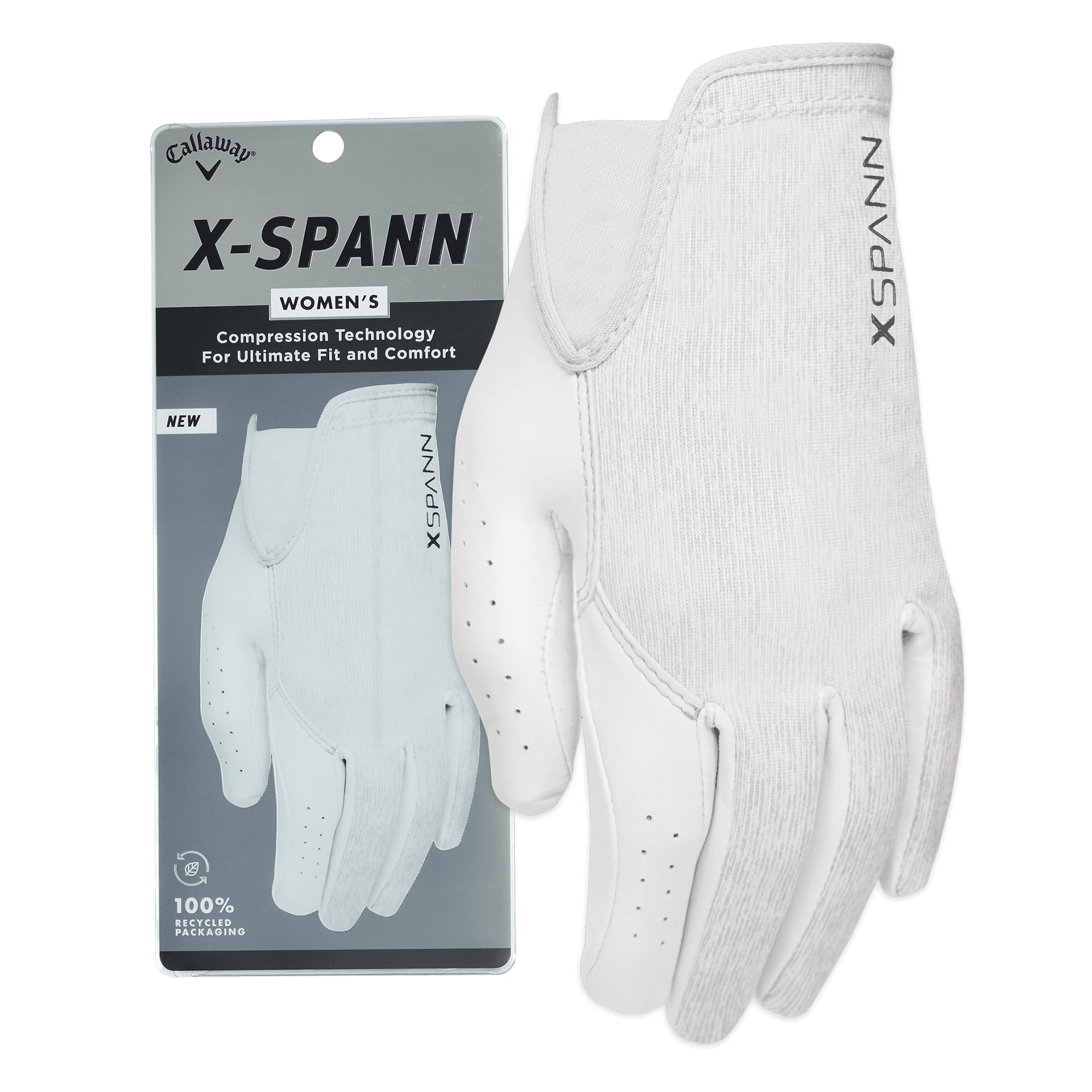 Callaway Golf X Spann Glove (Worn on Right Hand, Ladies, Medium/Large, White)
