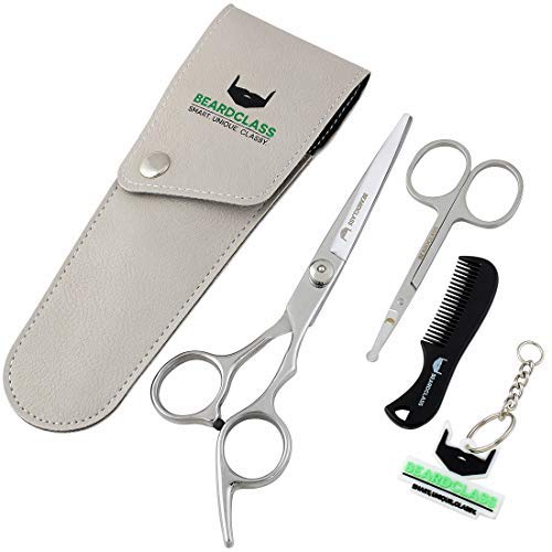 BEARDCLASS Beard Mustache Scissors Kit Set for Men (3 in 1) for Beard Care with Small Comb and Leather Pouch