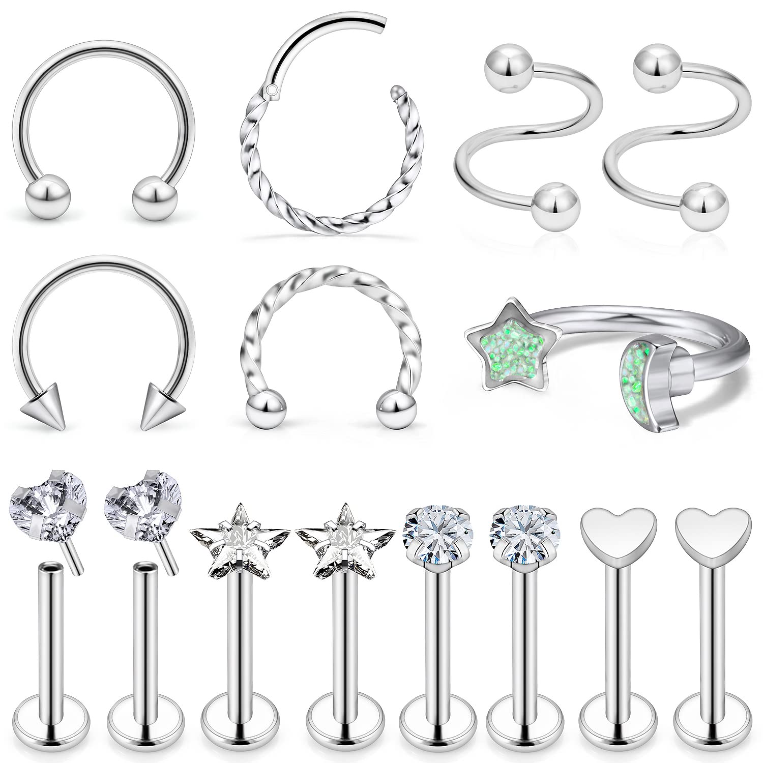 Cisyozi 16G Threadless Push in Lip Rings Hoops Stud Piercing Jewelry Women Stainless Surgical Steel Flat Back Tragus Helix Cartilage Ear Earring Labret Monroe Medusa Ring Stud Piercing Men Silver 8mm