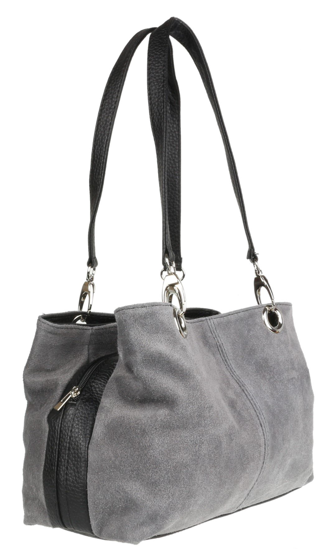 Girly HandBags Womens Italian Suede Leather Shoulder Bag Dark Grey