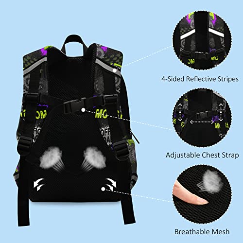 Glaphy Monster Truck Car Green Kids Backpack for Boys Girls, Kindergarten Elementary Toddler Backpack with Reflective Stripes, Preschool Bookbag with Chest Strap