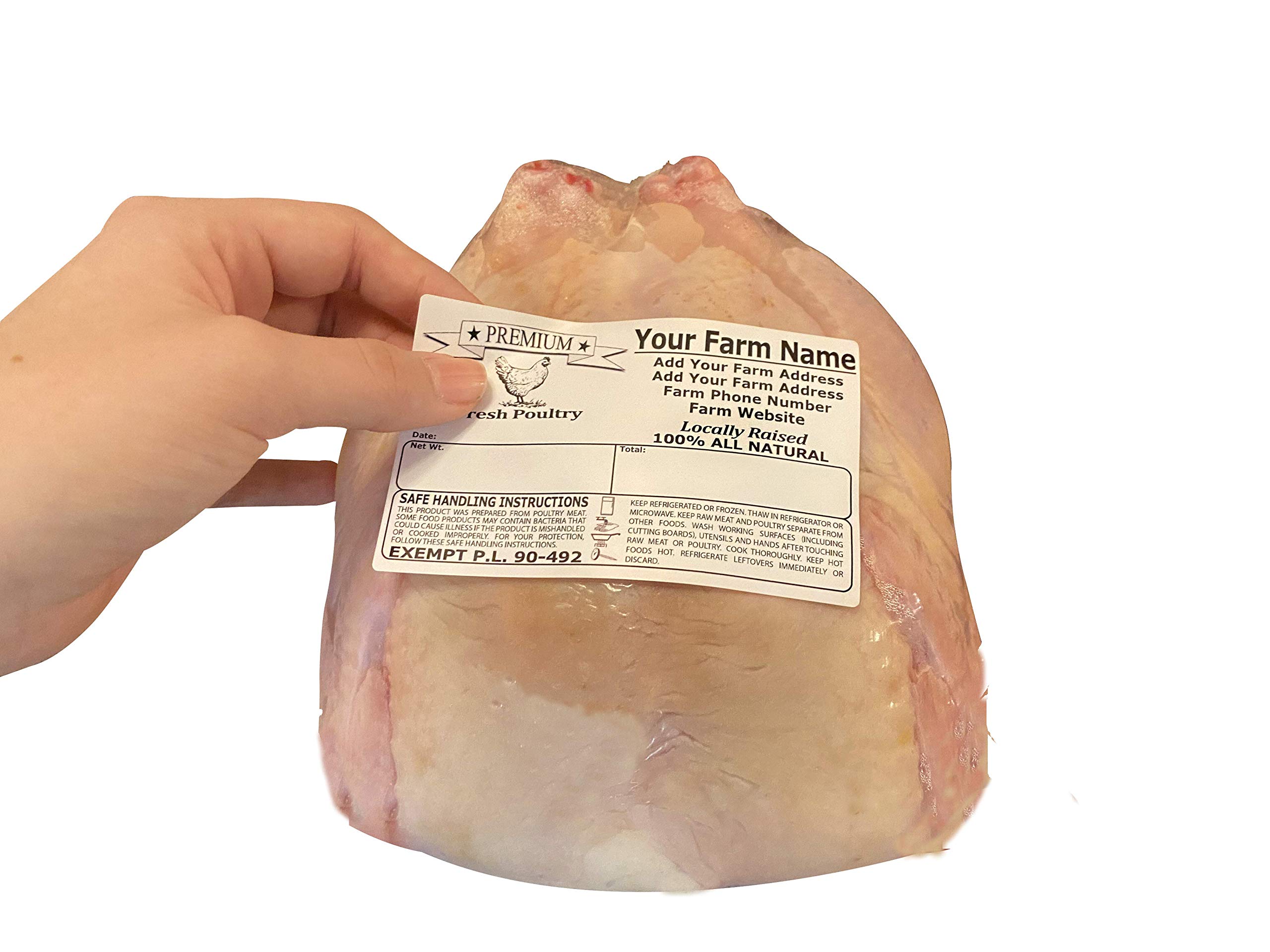 Custom Poultry Freezer Labels 4" x 2.5" with Safe Handling Instructions and Exemption – P.L. 90-492 (500)