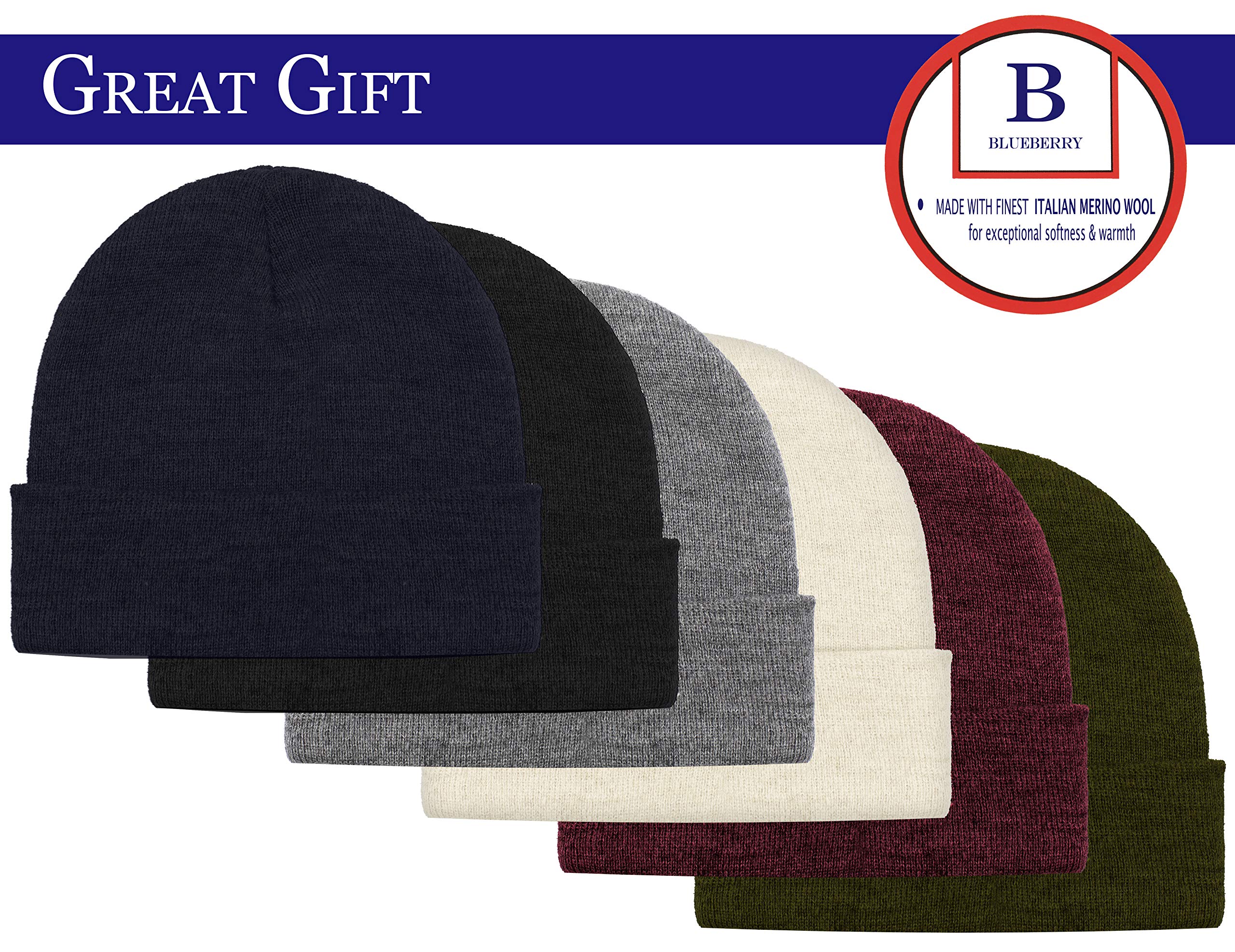 Blueberry Uniforms Black Merino Wool Beanie Hat -Soft Winter and Activewear Watch Cap