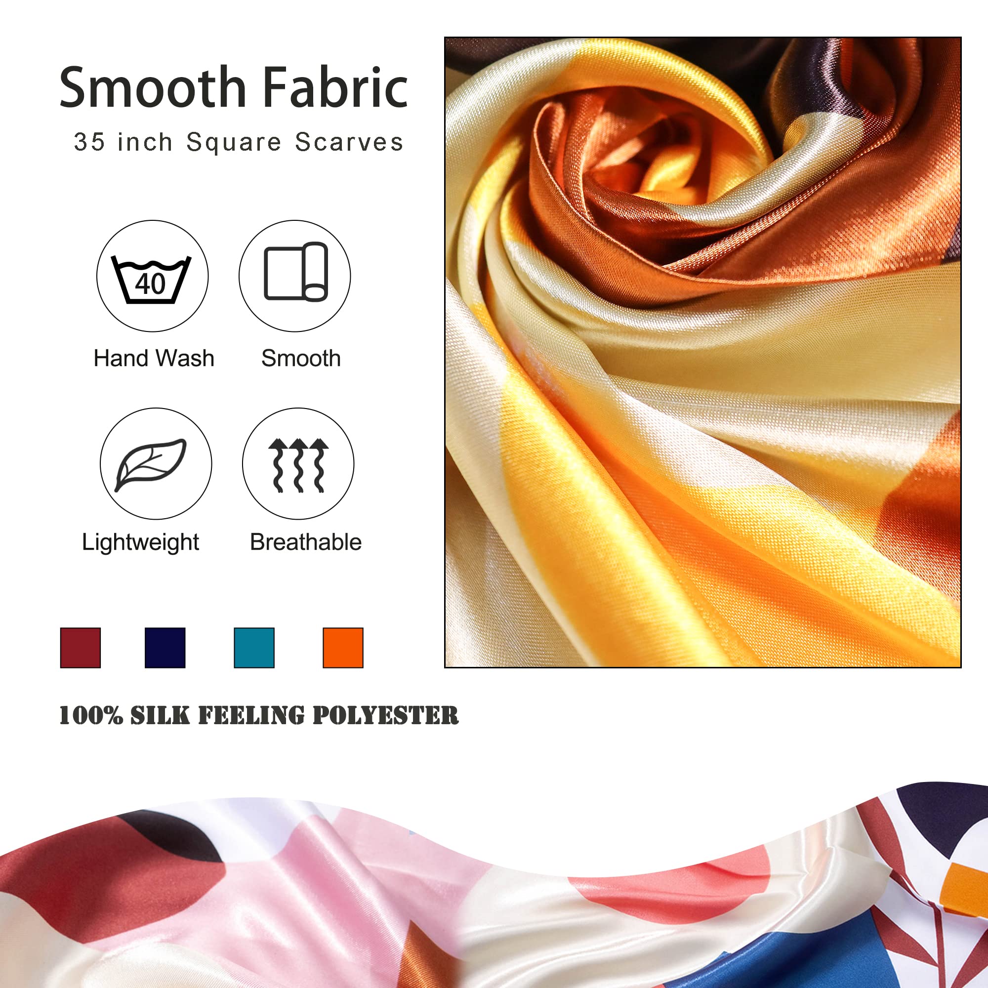 CPEAM 4PCS Large Satin Head Scarf for Women 35" Square Soft Smooth Silk Like Hair Scarf Wraps Bandana for Sleeping