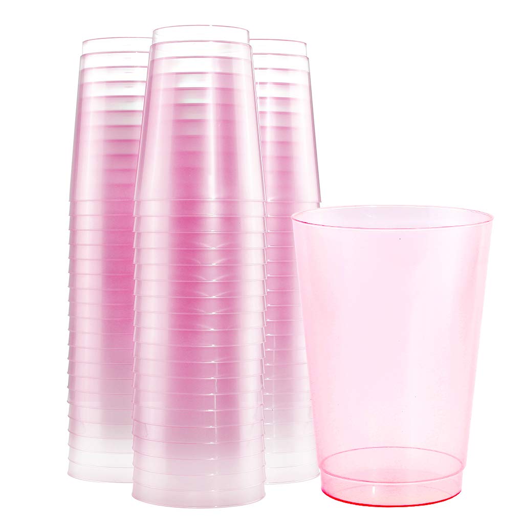 bUCLA 100pcs 12OZ Pink Plastic Cups-Disposable Pink Cups-Premium Unbreakable Wedding Cups-Party Cups,Great For Easter, Mother's Day and Bridal Shower