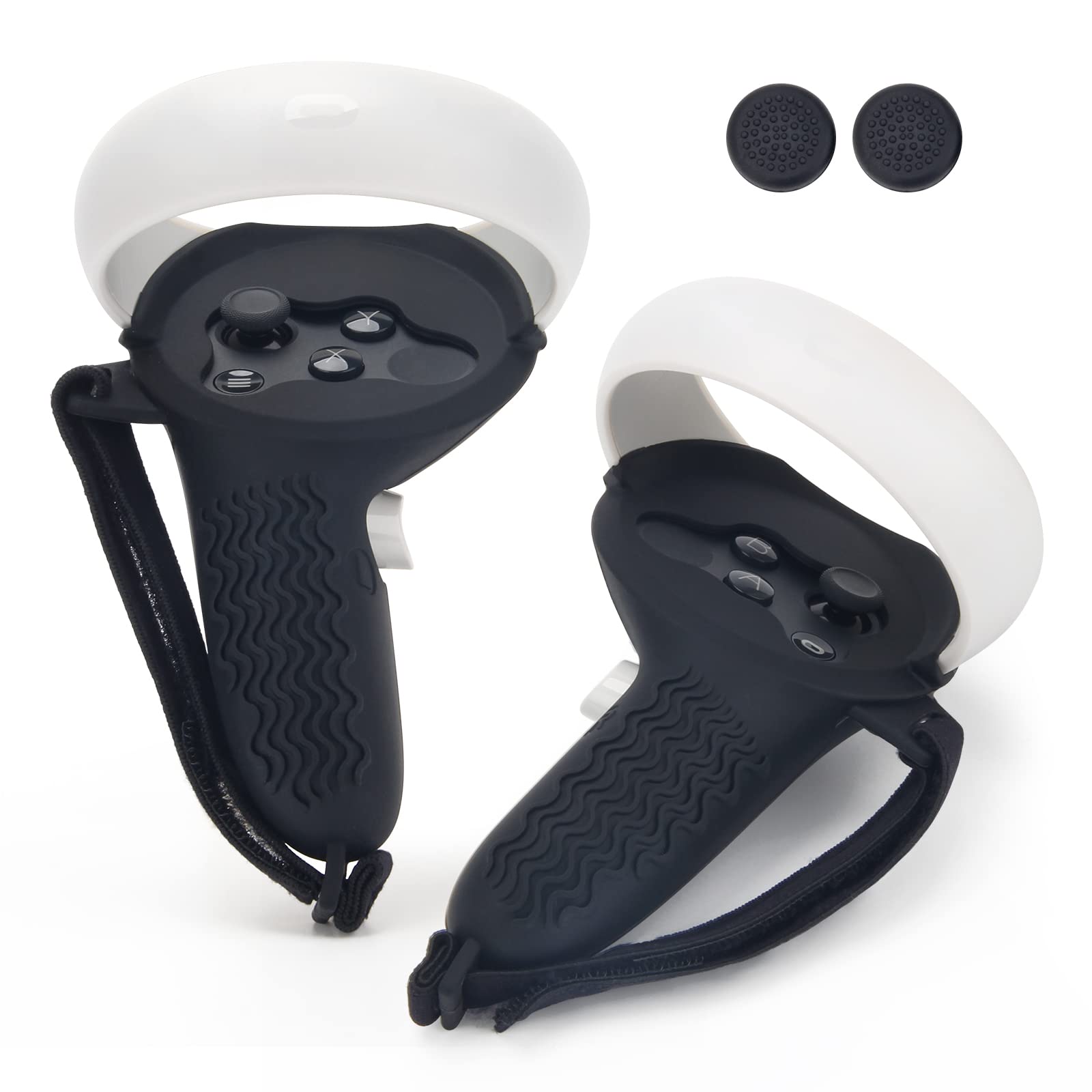 Controller Grips Cover for Oculus/Meta Quest 2, Catcan Silicone Anti-Throw Grips Cover with Adjustable Knuckle Straps and Silicone Face Pad for Oculus Quest 2 Accessories