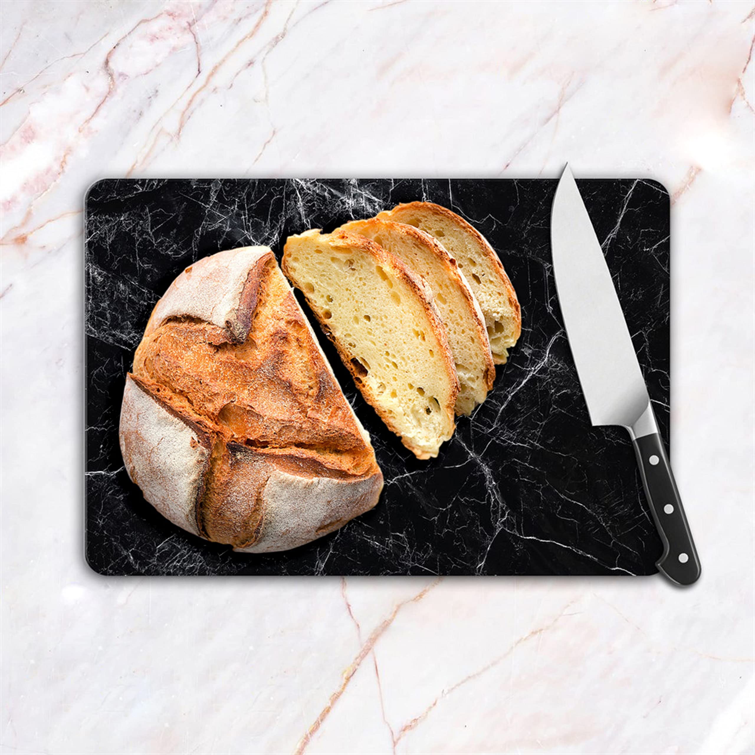 DESTALYA Cutting Board Tempered Glass 11.8ββ x 15.7ββ | Heat Tolerant Shatter Resistant Chopping Board | Black Marble Pattern Decorative Tray for Kitchen (Black L)
