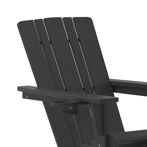 Flash Furniture Halifax Adirondack Rocking Chair with Cup Holder, Weather Resistant Poly Resin Adirondack Rocking Chair, Black