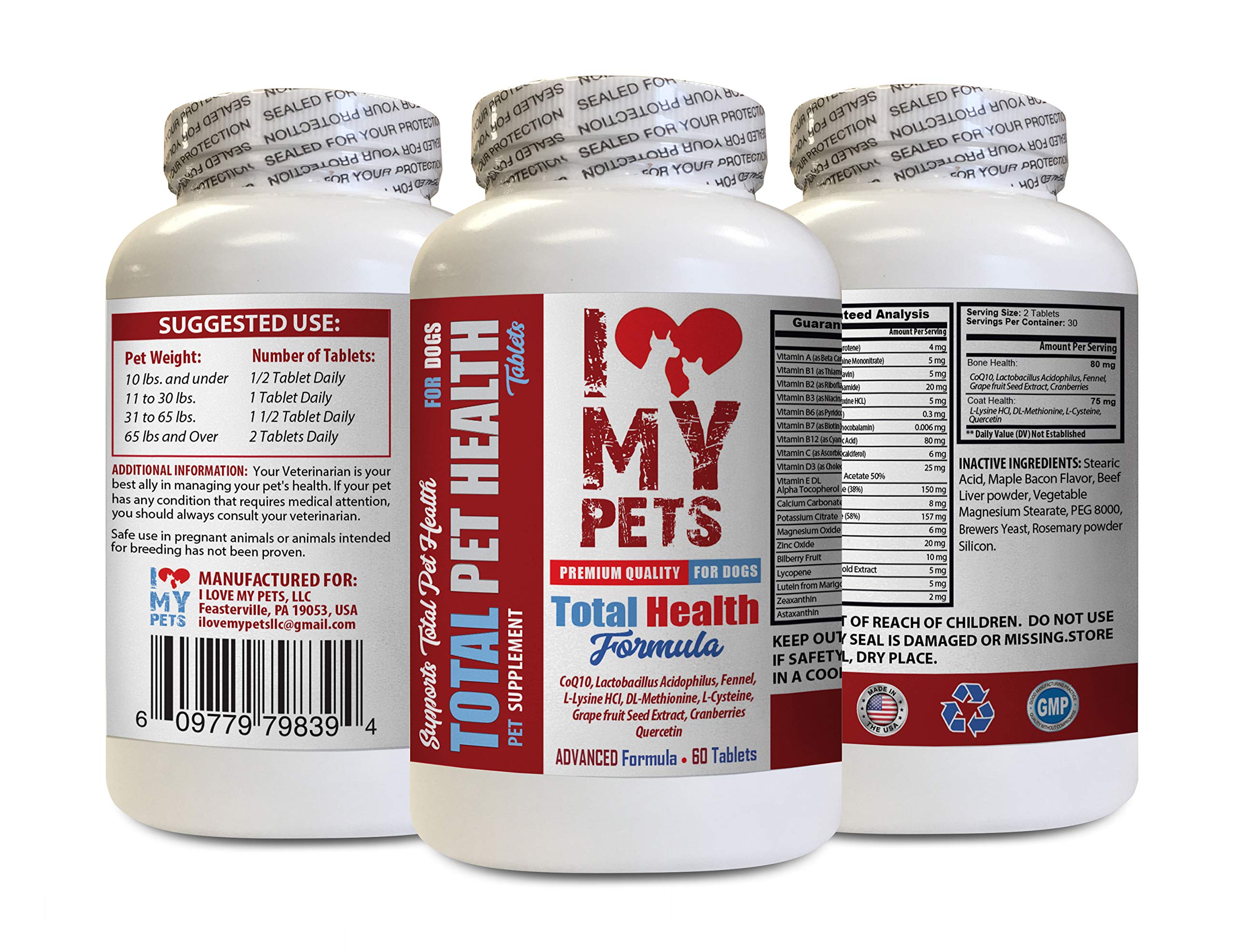 I LOVE MY PETS LLC Dog Skin and Coat Supplements - Dog Total PET Health - Premium Formula - Best Complex - Dog vitamine - 1 Bottle (60 Treats)