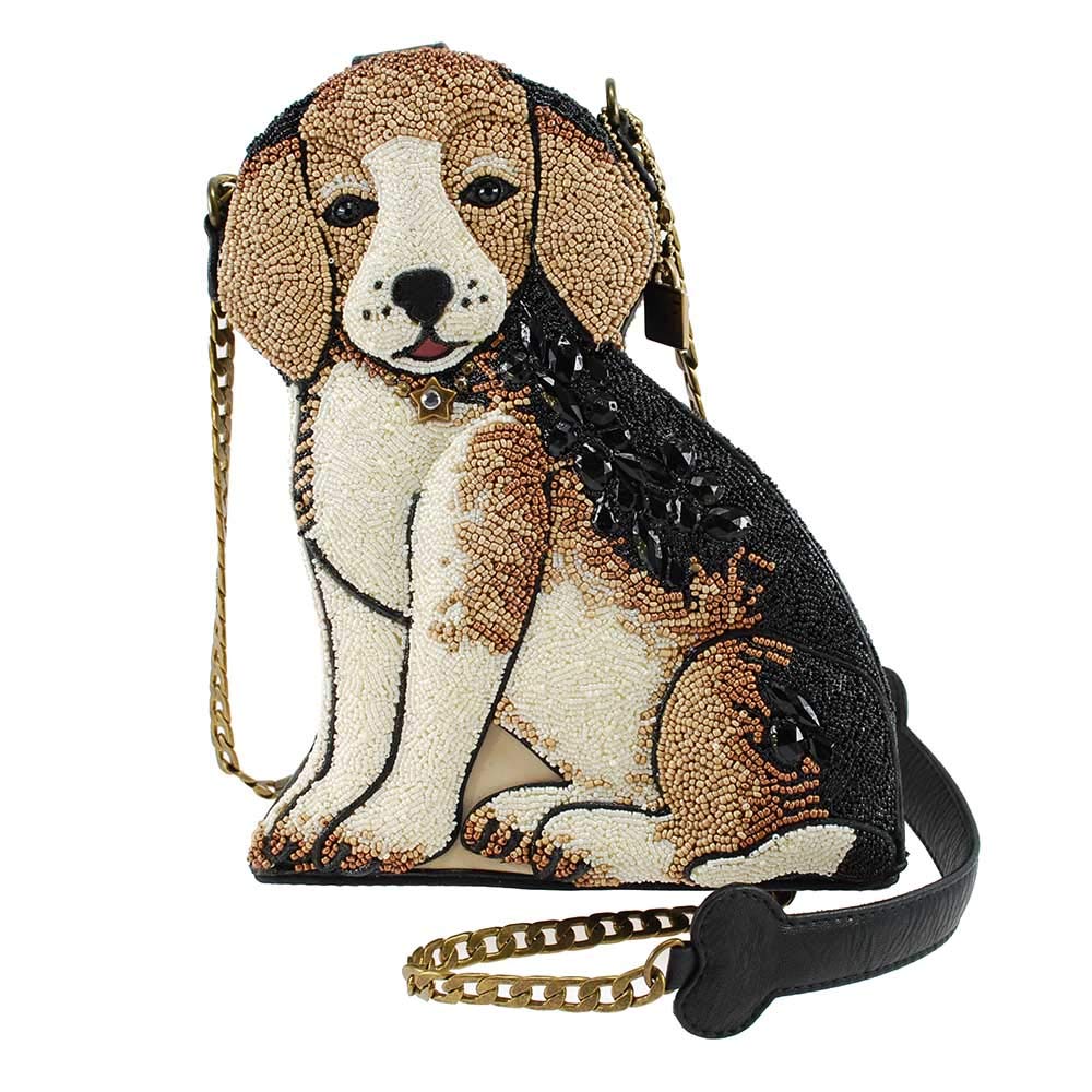 Mary Frances Regal Beagle Beaded Puppy Dog Handbag, Brown