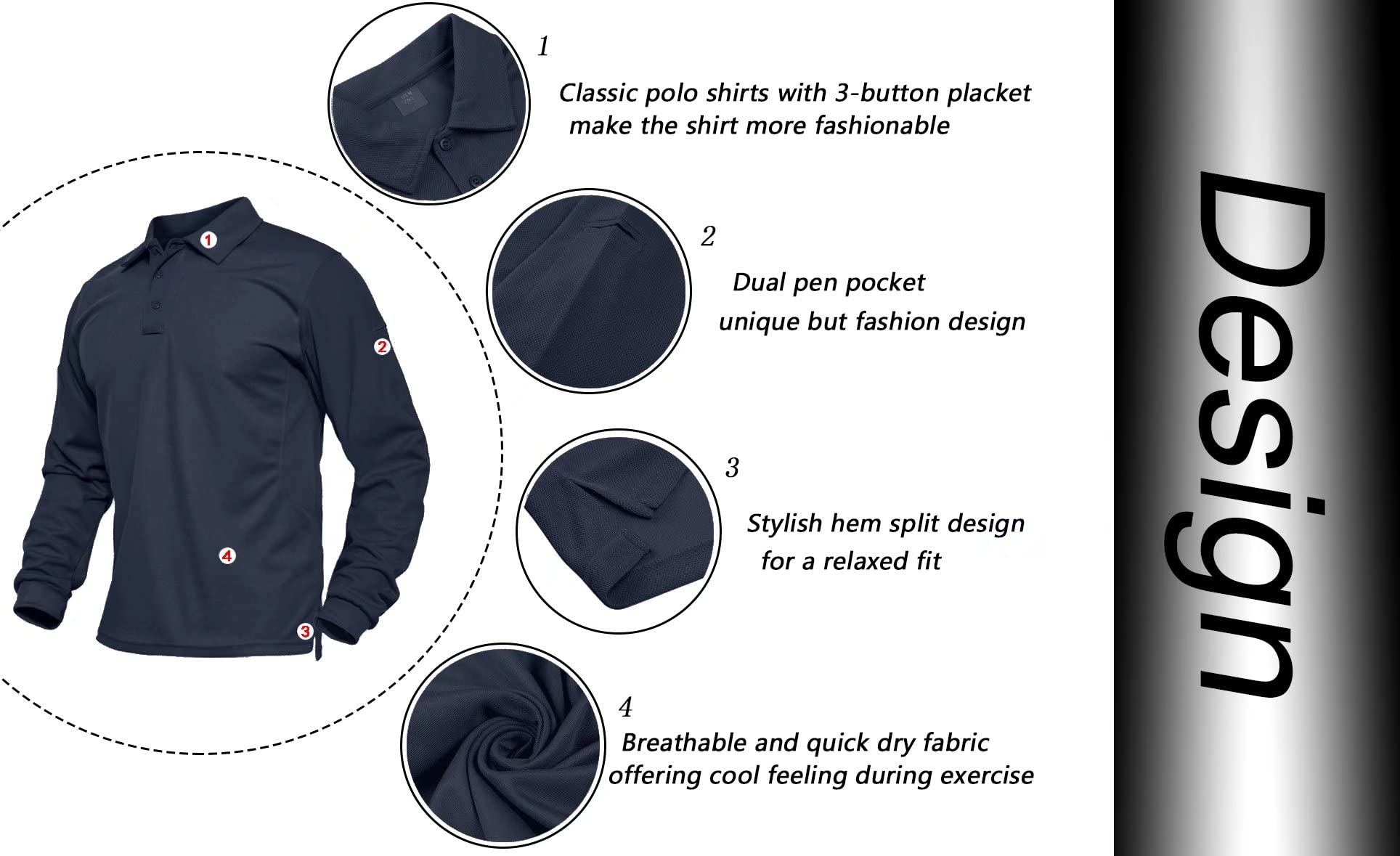 BIYLACLESEN Tactical Polo Shirt Men Pique Polo Shirts for Men Quick Dry Golf Solid Polo Active Shirt Warm Shirts for Men Tactical Military Shirt Navy