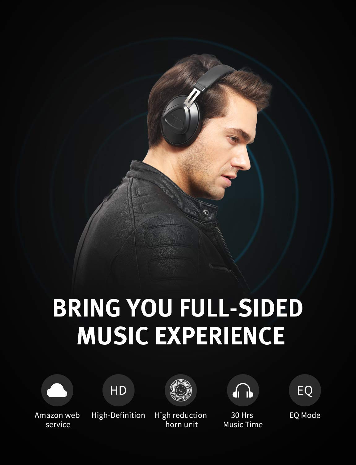 Bluedio TM Bluetooth Headphones Over Ear with Mic, Voice Control Hi-Fi Stereo Wireless Headset Supports Amazon Web Services (AWS) for Travel Work Cellphone, Black