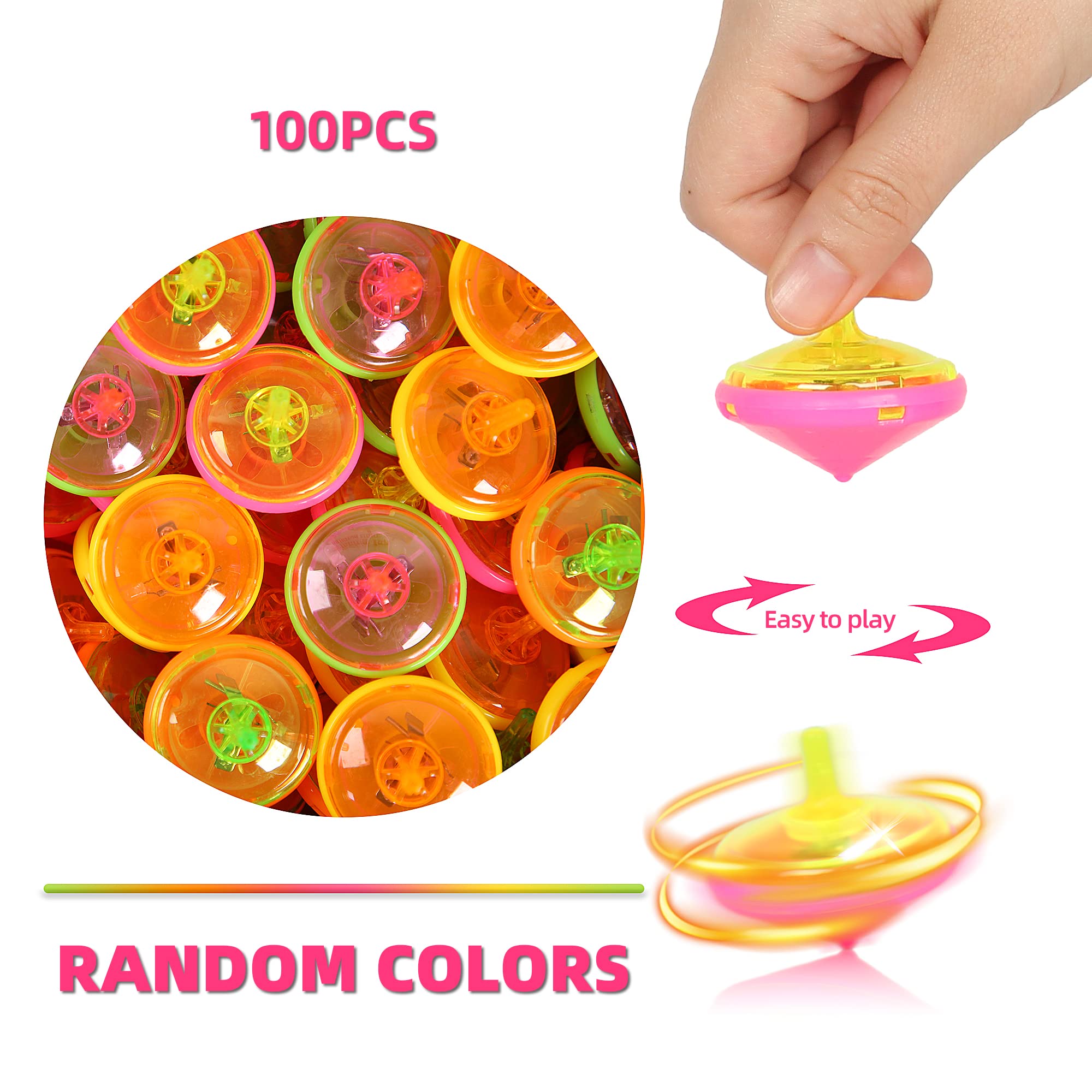 PROLOSO 100 Pcs Light Up Spinning Tops LED Flashing Spinners with Gyroscope
