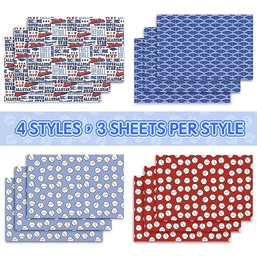 Dtiafu Baseball Wrapping Paper - 12 folded sheets with 4 classic baseball designs - Birthday Wrapping Paper for Boys Kids Men Sport Party - 20 X 28 Inches Per Sheet