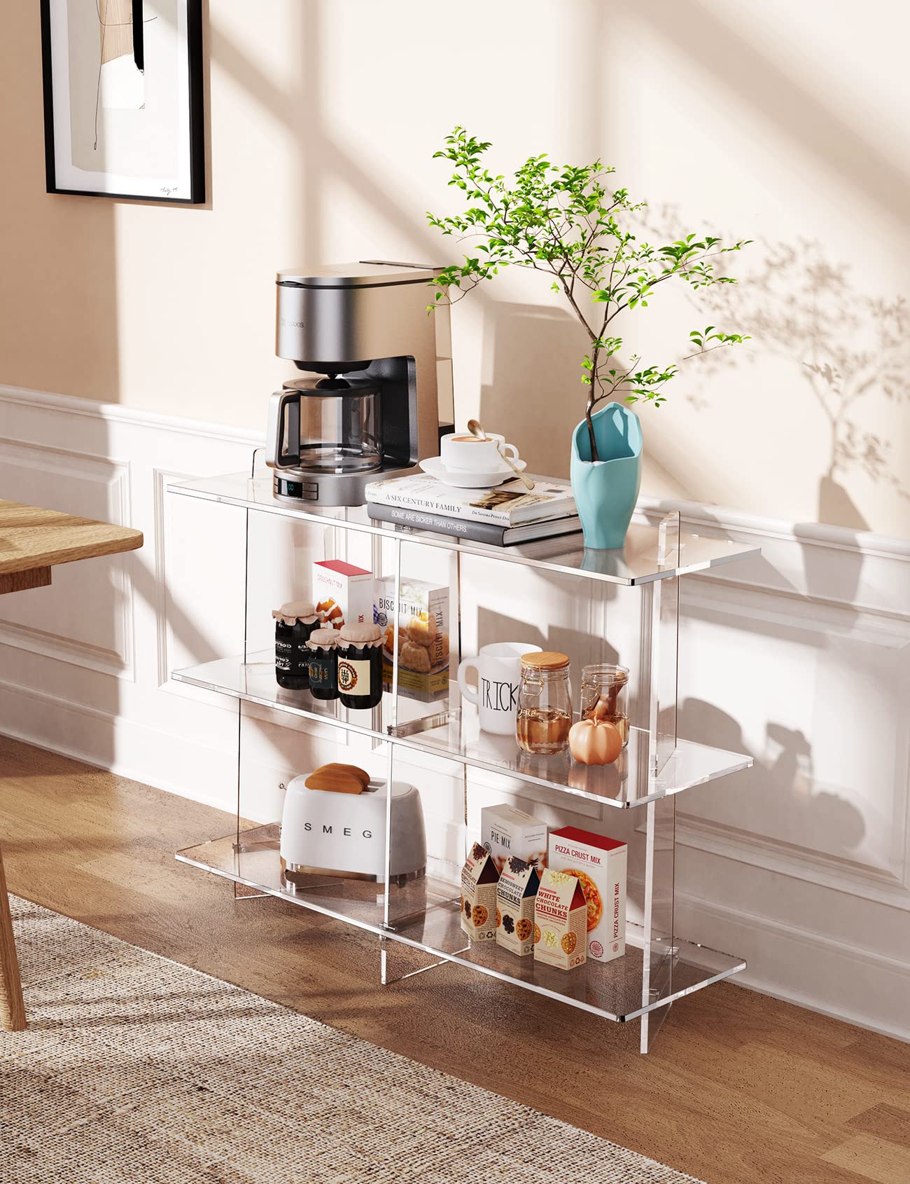 solaround Acrylic Bookshelf, Small 3 Tier Bookcase for Small Spaces,Acrylic Console Table, Hallway Entry Table for Living Room (Clear, 39.4'' x 11.8'' x 31.5'')