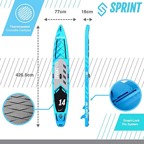Bluefin SUP Stand Up Inflatable Paddle Board | 14' Sprint Model | Touring/Race Model | Complete with All Accessories