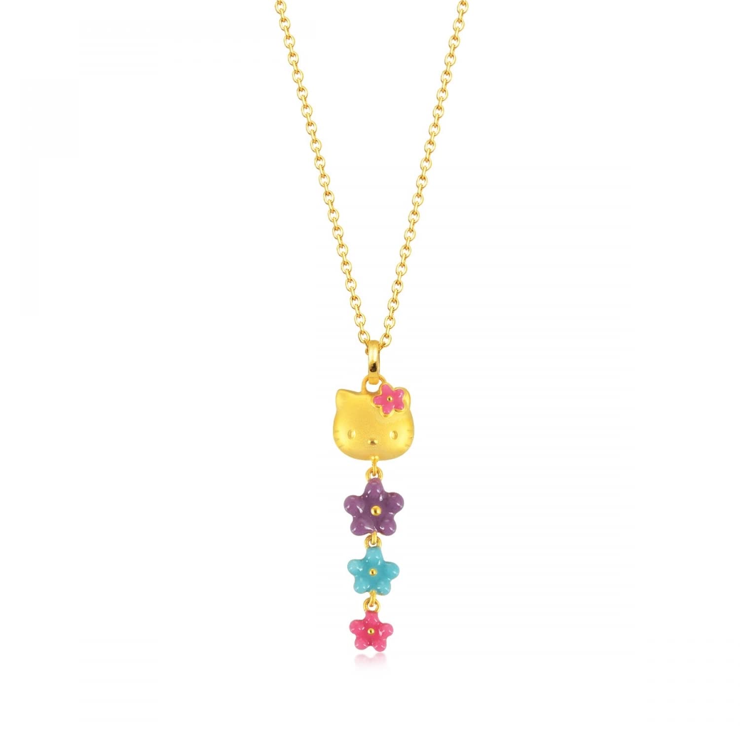 CHOW SANG SANG Sanrio 999.9 24K Solid Gold Hello Kitty with Flowers Pendant for Women 75426P [Not Include the Necklace]