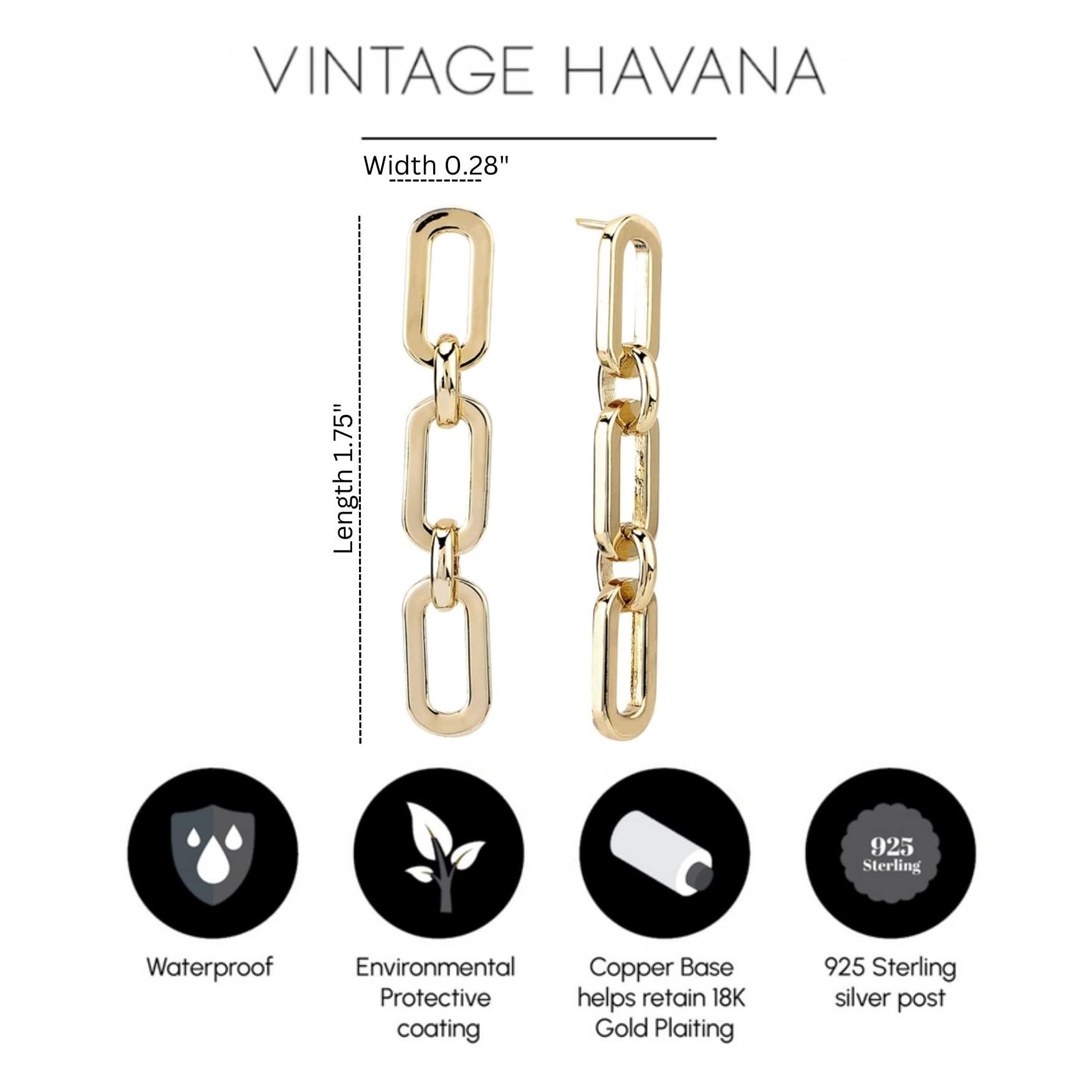 Chain Earrings For Women 18K Gold Plated Paperclip Earrings Drop & Dangle Earrings Sterling Silver Post