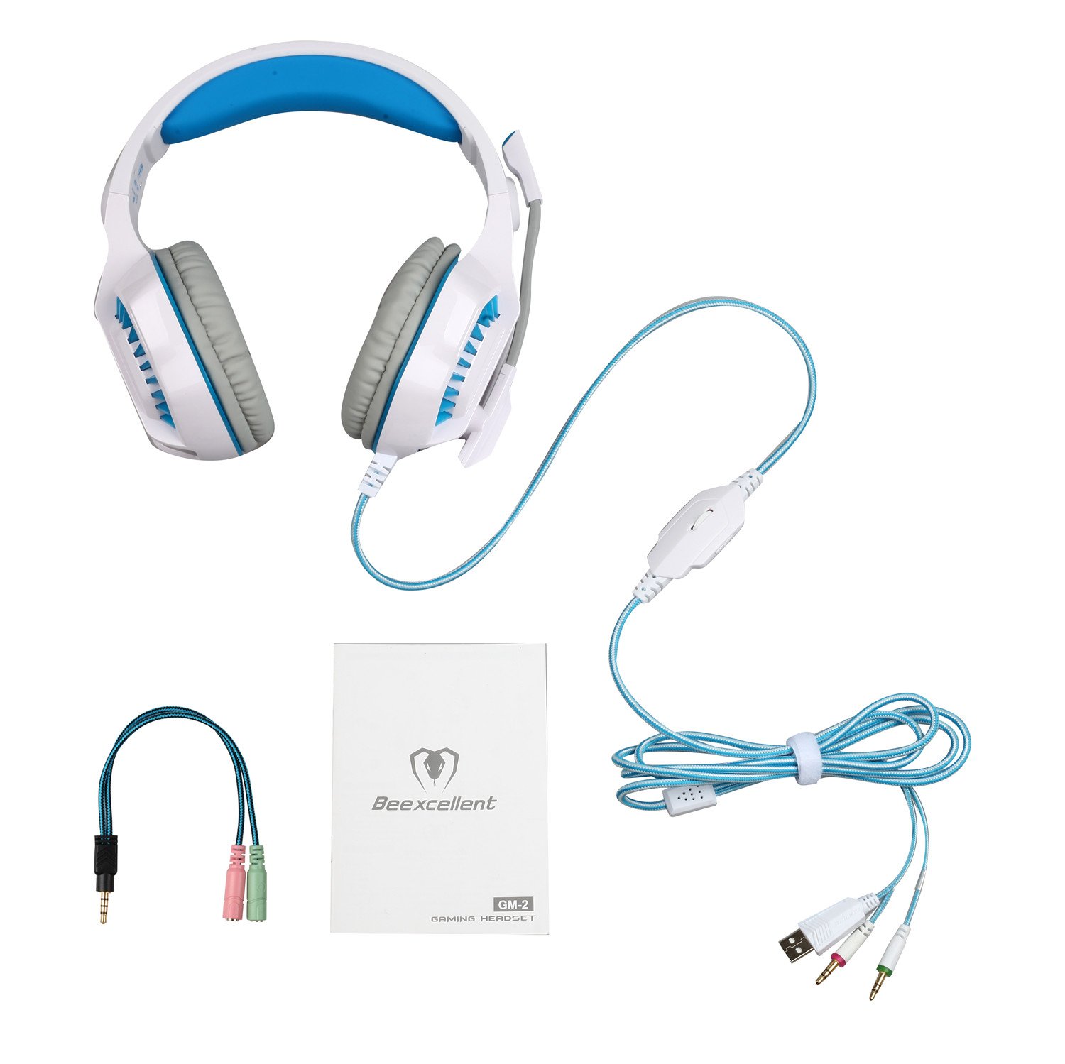 BlueFire Professional Stereo Gaming Headset for PS4, PS5,Xbox One Headphones with Mic and LED Lights for PlayStation 4, Xbox One, PC (White)